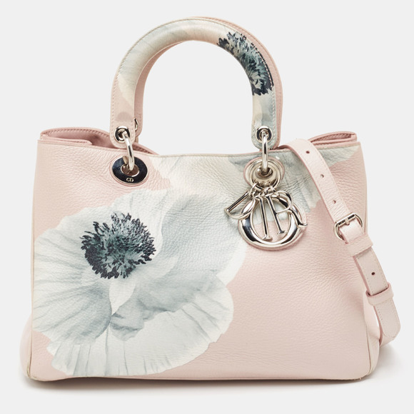 Dior | Bags | Dior Pink Floral Print Leather Medium Diorissimo Shopper ...